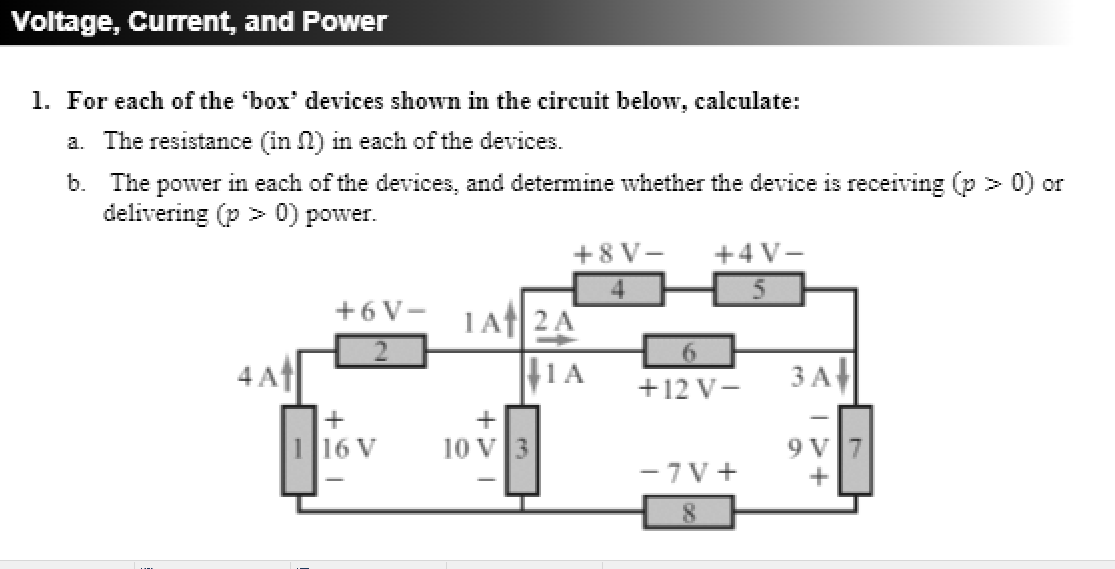 Solved 1. For each of the ‘box’ devices shown in the circuit | Chegg.com