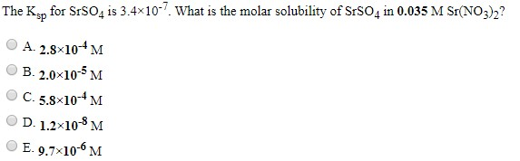 Solved The Ksp for SrSO4 is 3.4x10-7. What is the molar | Chegg.com