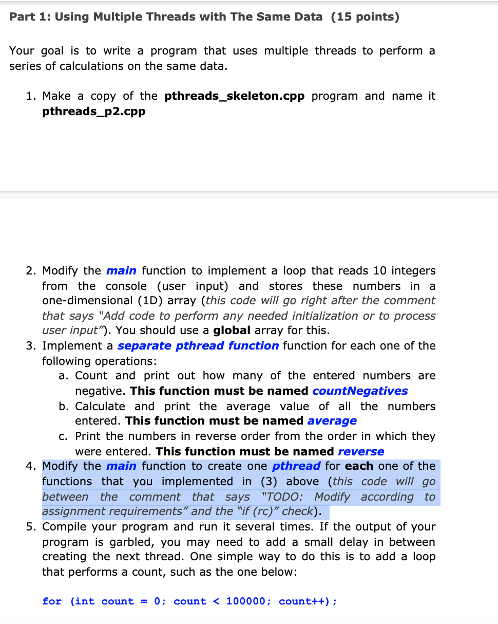 Solved Part 1: Using Multiple Threads with The Same Data (15 | Chegg.com