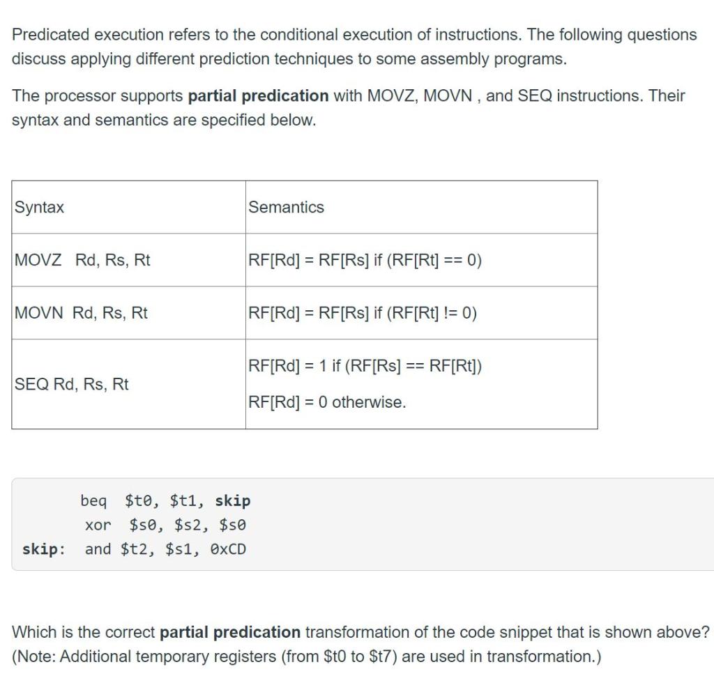 Predicated execution refers to the conditional | Chegg.com