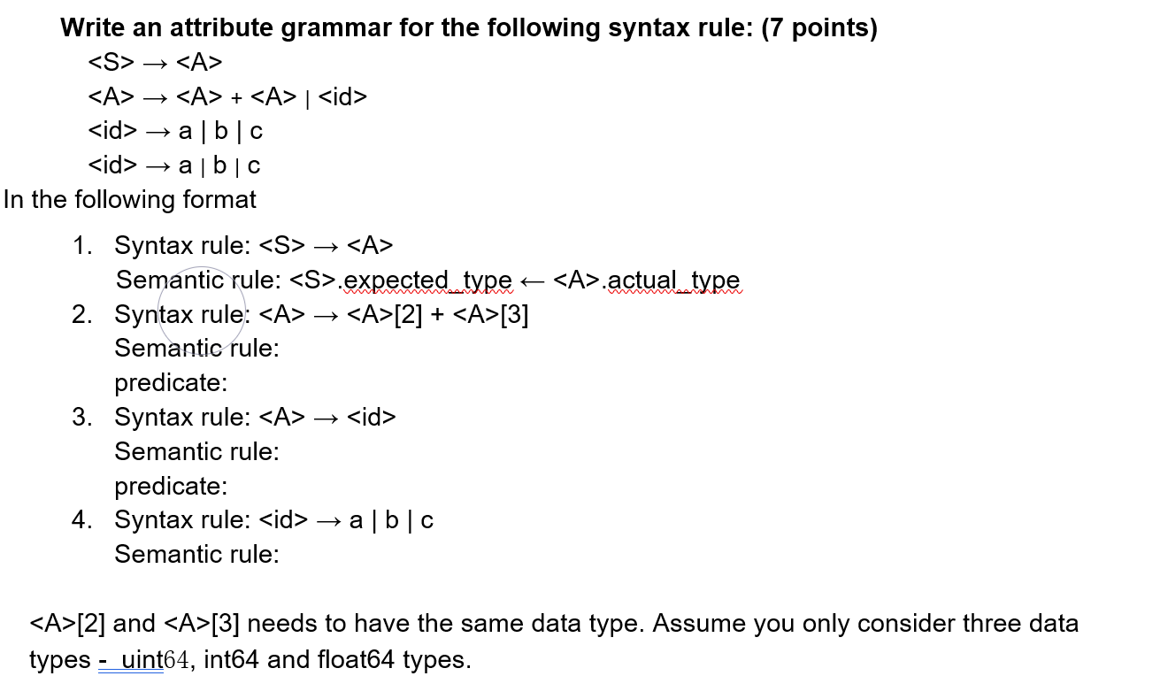 Solved Write an attribute grammar for the following syntax | Chegg.com
