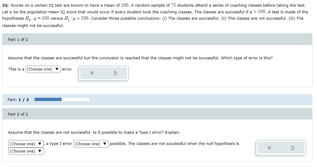 Solved Part1: Type 1 or Type 2Part2: Yes or No, is or is | Chegg.com