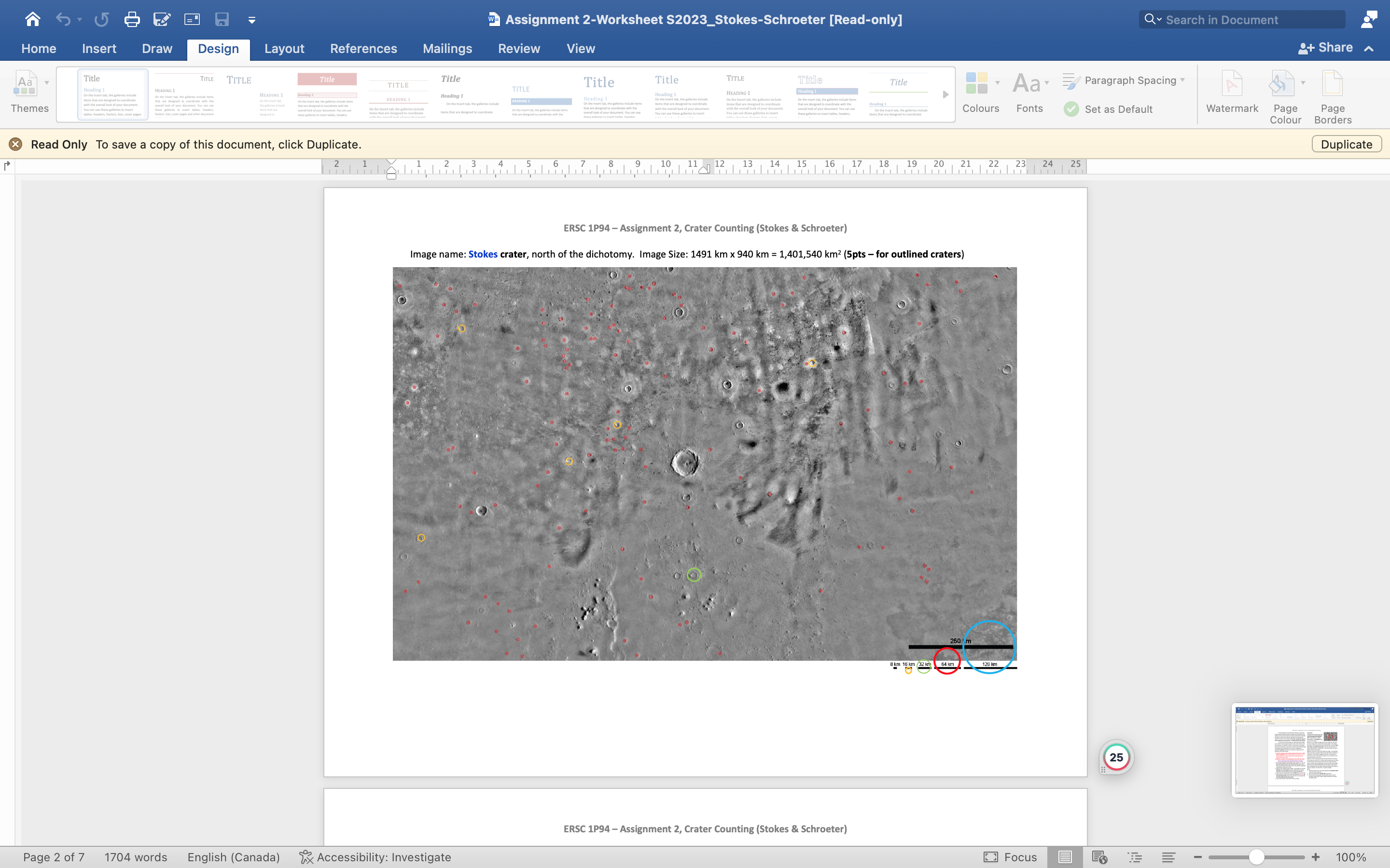 Solved ERSC 1P94 - Assignment 2, Crater Counting (Stokes \& | Chegg.com