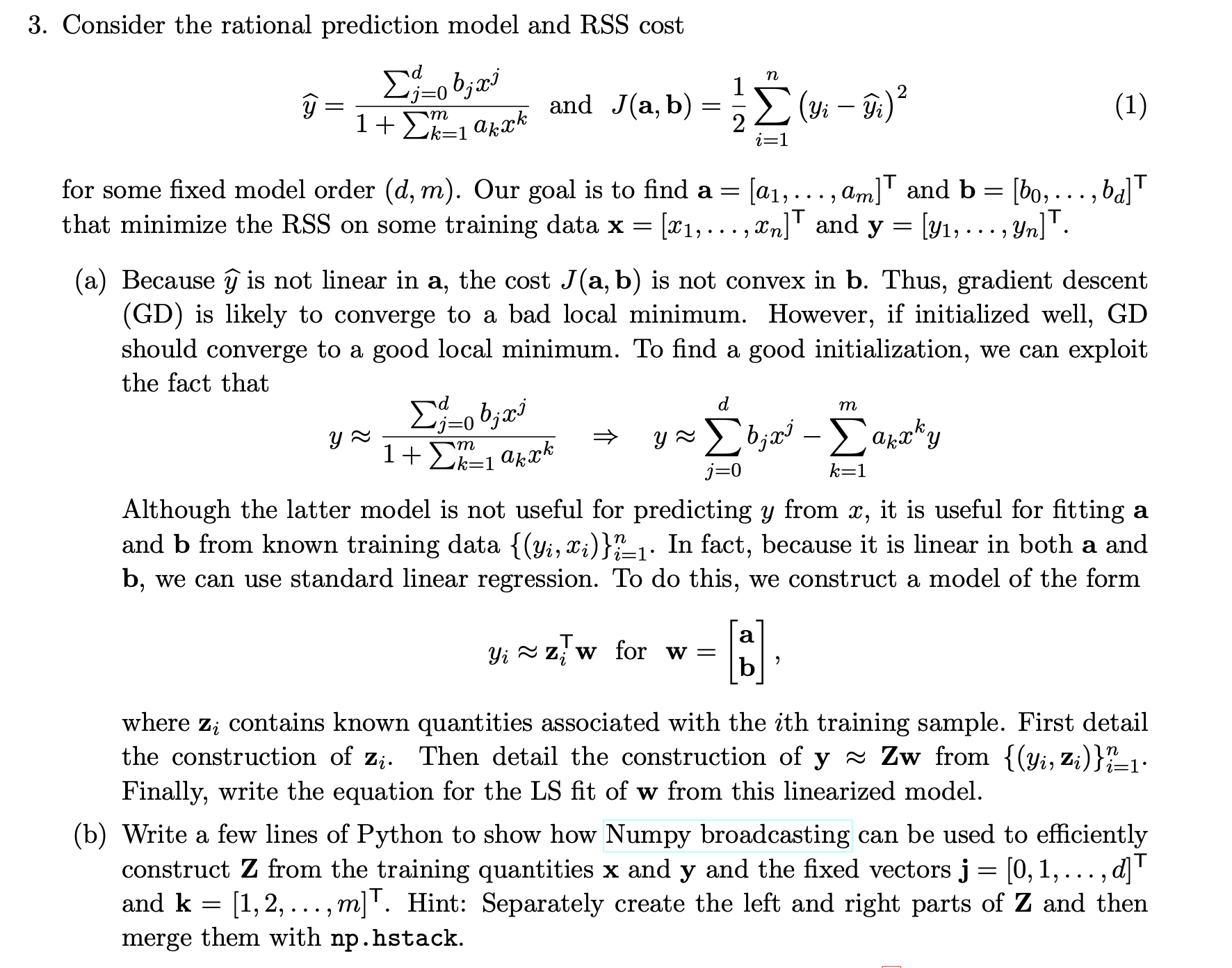 Solved 3. Consider the rational prediction model and RSS | Chegg.com