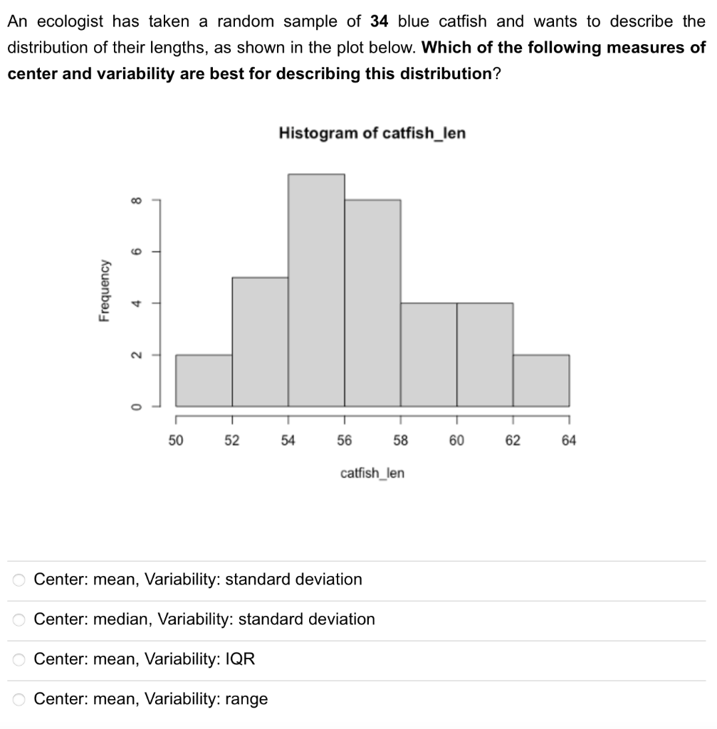 Solved An ecologist has taken a random sample of 34 blue | Chegg.com