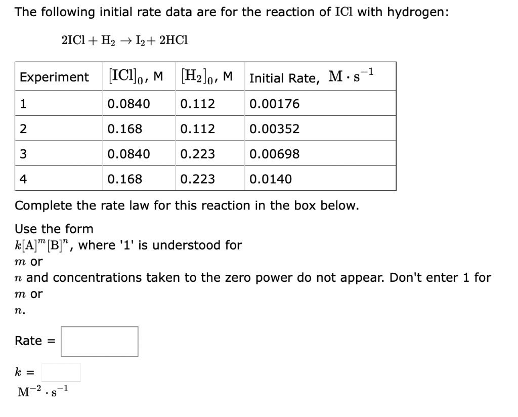 Solved The following initial rate data are for the reaction | Chegg.com