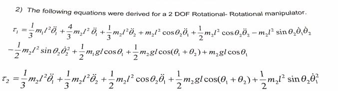 2) The following equations were derived for a 2 DOF | Chegg.com