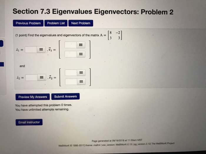 Solved Section 7.3 Eigenvalues Eigenvectors: Problem 2 | Chegg.com