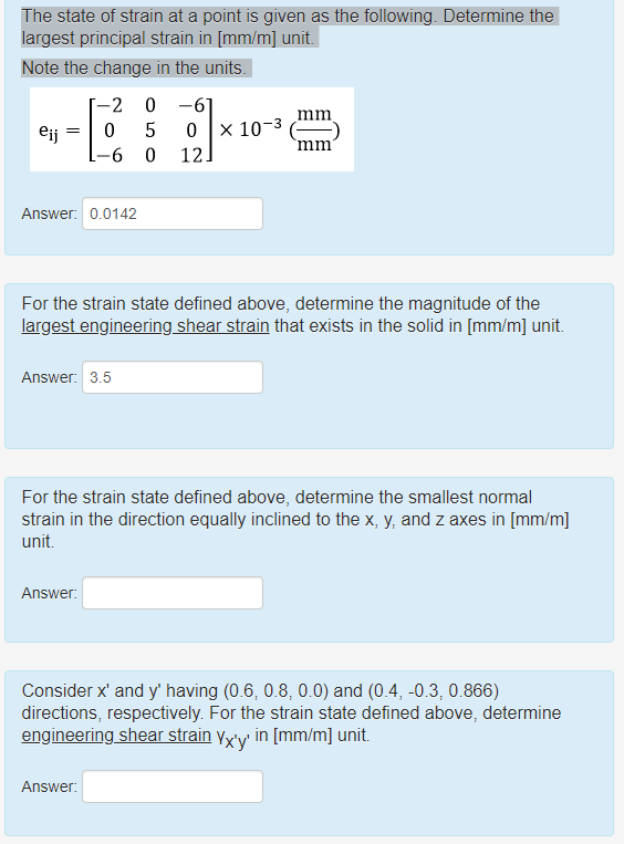 Solved he state of strain at a point is given as the | Chegg.com