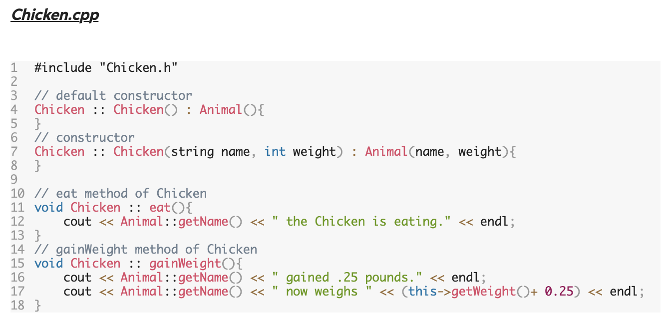 Solved Animal.h Animal.cpp \( \begin{array}{ll}1 & \text { | Chegg.com