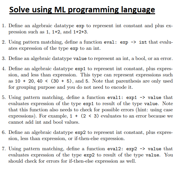 Solved Solve Using Ml Programming Language 1 Define An 