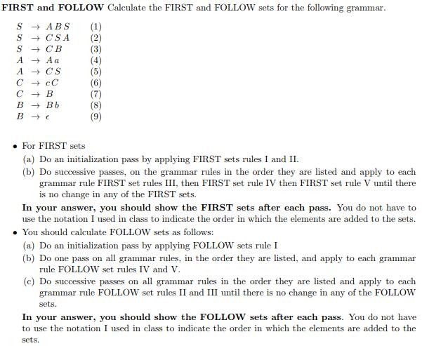 Solved FIRST and FOLLOW Calculate the FIRST and FOLLOW sets | Chegg.com