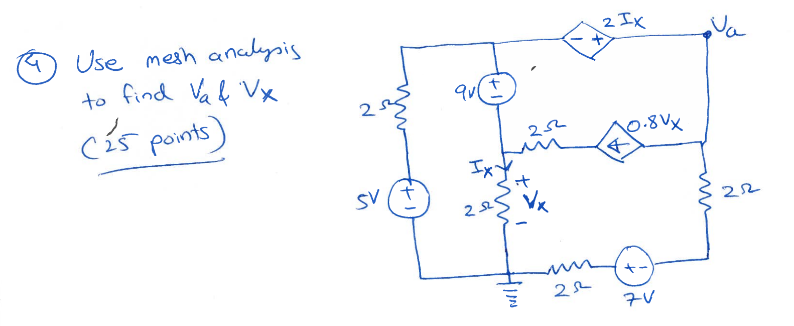 Solved Use mesh analysis to find Va&Vx ('25 points) | Chegg.com