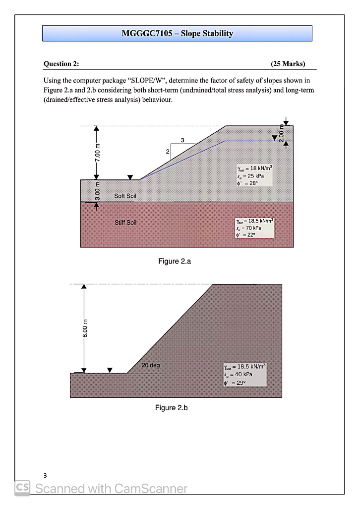 MGGGC7105 - Slope Stability Question 2: (25 Marks) | Chegg.com
