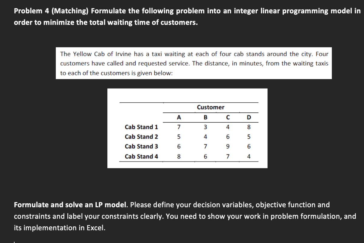 Solved Problem 4 Matching Formulate The Following Problem