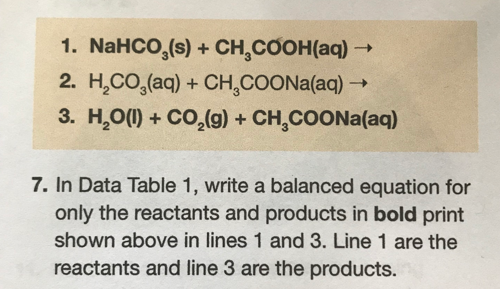 Solved 1. NaHCO,(s) + CH2COOH(aq) 2. H2CO, (aq) + | Chegg.com