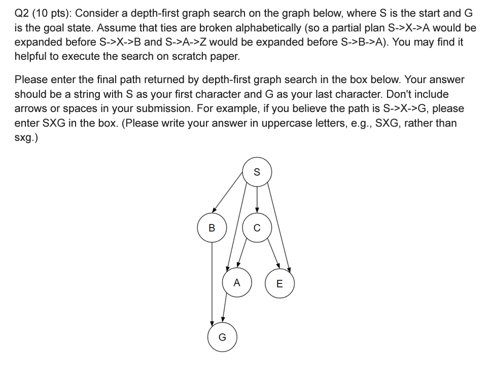Solved Q2 (10 ﻿pts): Consider a depth-first graph search on | Chegg.com