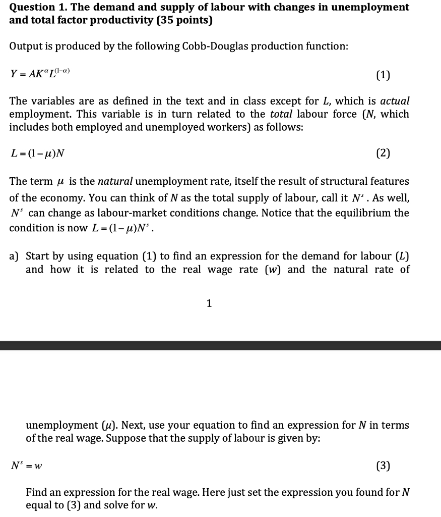 Solved Question 1. The demand and supply of labour with | Chegg.com
