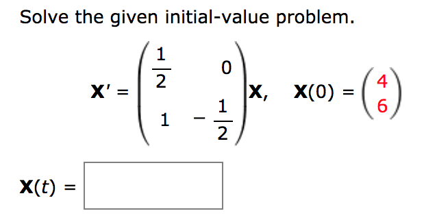 Solved Solve the given initial-value problem. X' = x, x(0) = | Chegg.com
