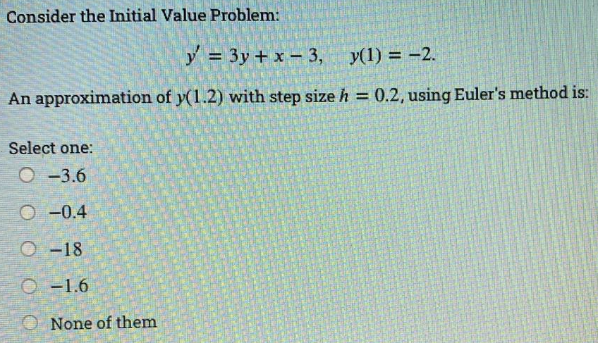 Solved Consider the Initial Value Problem: y′=3y+x−3,y(1)=−2 | Chegg.com