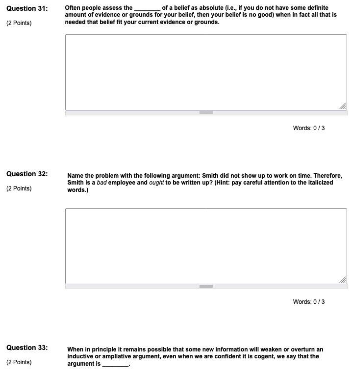 Question 31: Often people assess the of a belief as | Chegg.com