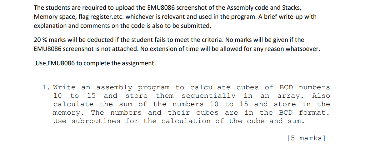 Solved Use EMU8086 to complete the assignment.1. Write an | Chegg.com Solved Use EMU8086 to complete the assignment.1. Write an | Chegg.com