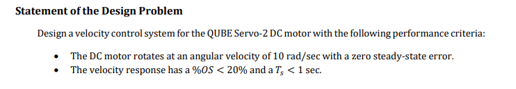 Statement of the Design Problem Design a velocity | Chegg.com