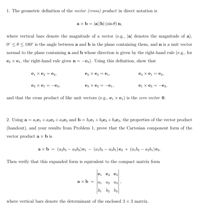 Solved 1. The geometric definition of the vector (cross) | Chegg.com
