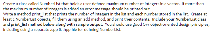 Solved Create a class called NumberList that holds | Chegg.com