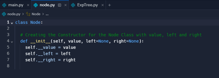 Solved in.py ⊟×2 node.py ×2 ExpTree.py ×+ n.py > ε8 main > | Chegg.com