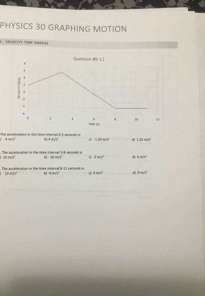 Solved PHYSICS 30 GRAPHING MOTION 3. VELOCITY TIME GRAPHS | Chegg.com