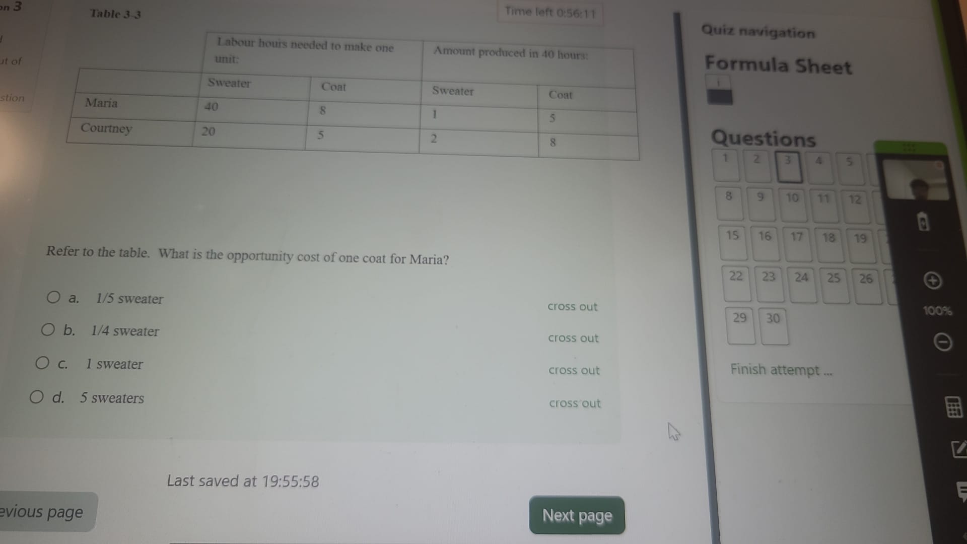 Solved Table 3.3Time left 0:56:11Refer to the table. What is | Chegg.com