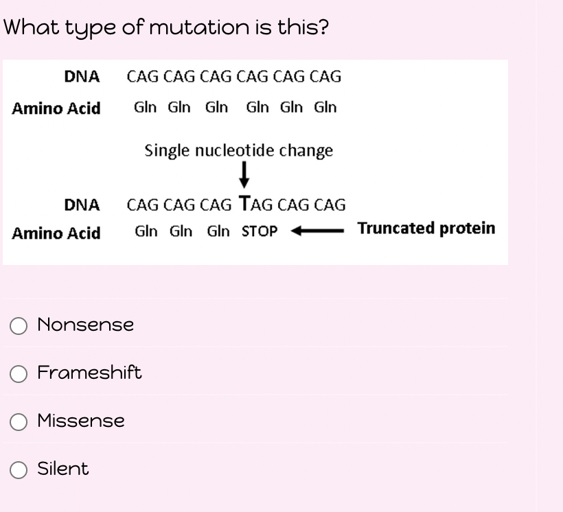 Solved What type of mutation is this?DNA CAG CAG CAG CAG CAG | Chegg.com
