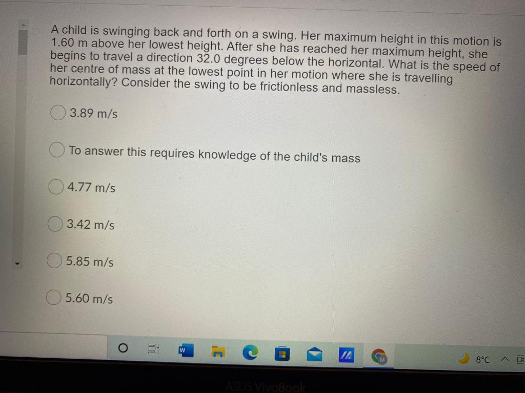 Solved A child is swinging back and forth on a swing. Her | Chegg.com