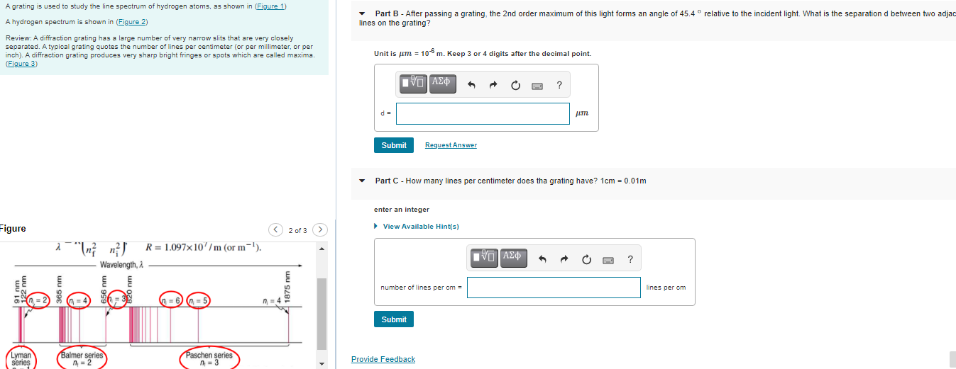 Solved The Hydrogen Spectrum Grating 3 Of 14 U Review