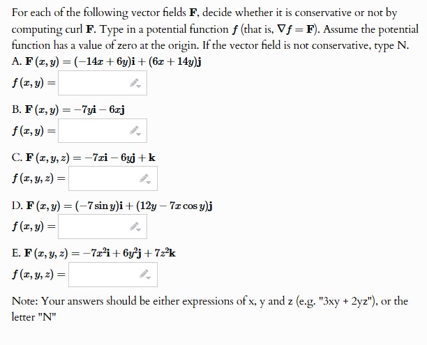 Solved For each of the following vector fields F, ﻿decide | Chegg.com