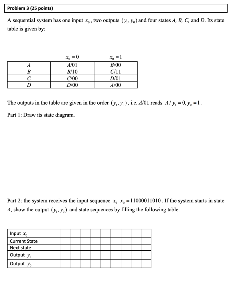 Solved Problem 3 (25 points) A sequential system has one | Chegg.com