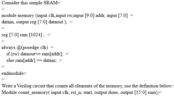 Solved Consider this simple SRAM module memory (input clk | Chegg.com