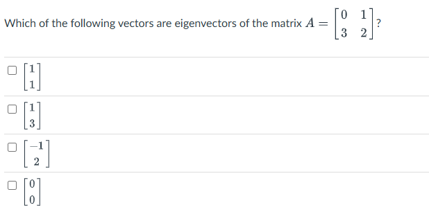 Solved Which of ﻿the following vectors are eigenvectors of | Chegg.com
