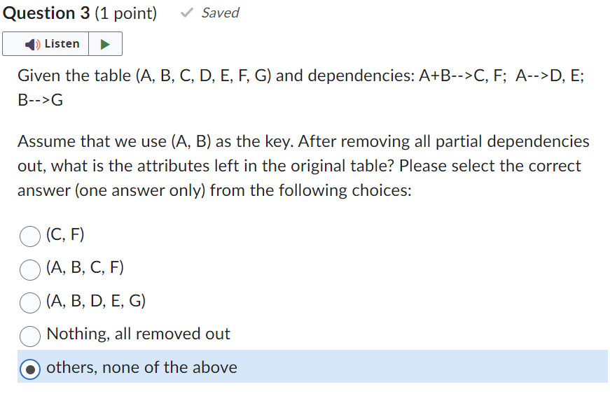 Solved Given the table (A, B, C, D, E, F, G) and | Chegg.com