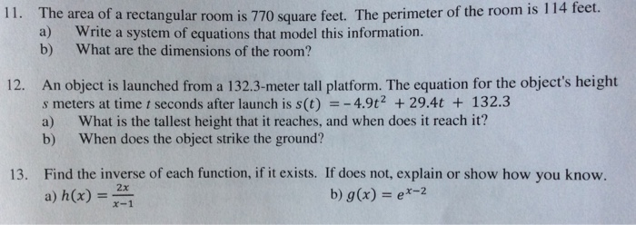 Solved 11. The area of a is room feet. square feet. The | Chegg.com
