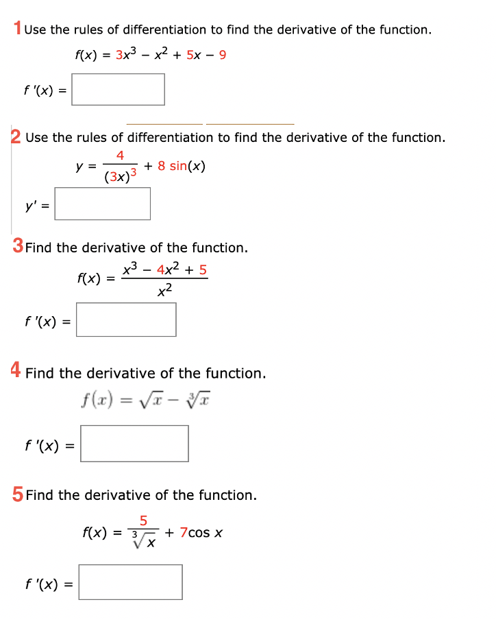 Solved 1 Use the rules of differentiation to find the | Chegg.com