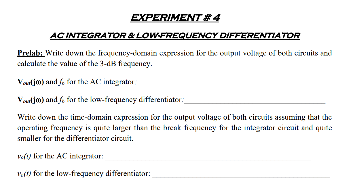 Solved Prelab: Write down the frequency-domain expression | Chegg.com