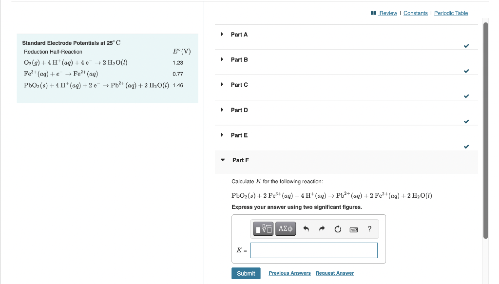 Solved Part B Part C Part D Part E Part F Calculate K for | Chegg.com