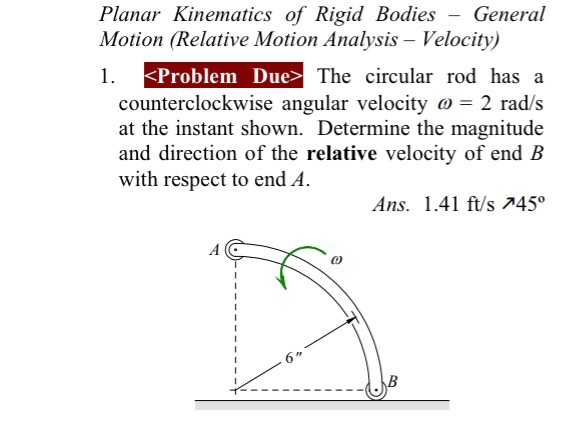 Solved Planar Kinematics of Rigid Bodies - General Motion | Chegg.com
