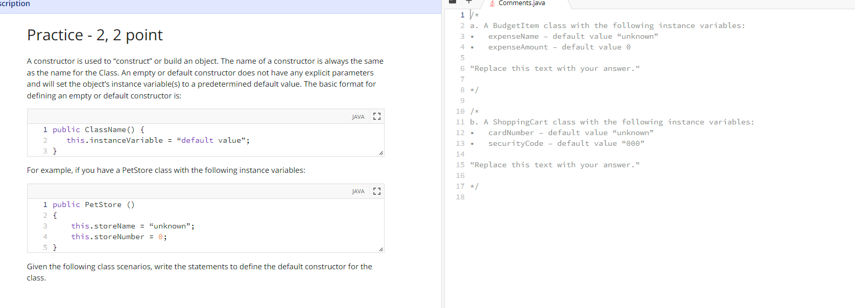 Solved Given the following class scenarios, write the | Chegg.com