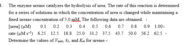 Solved 1. The enzyme urease catalyzes the hydrolysis of | Chegg.com