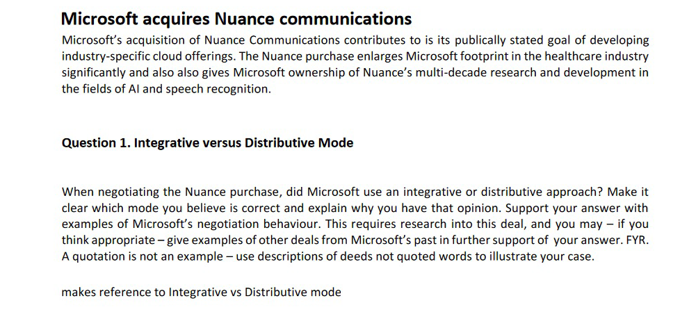 Solved Microsoft acquires Nuance communications Microsoft's | Chegg.com