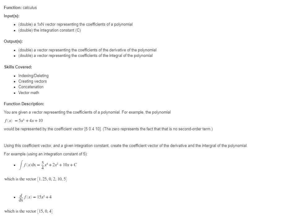 Solved Function Calculus Inputs Double A 1xn Vector 