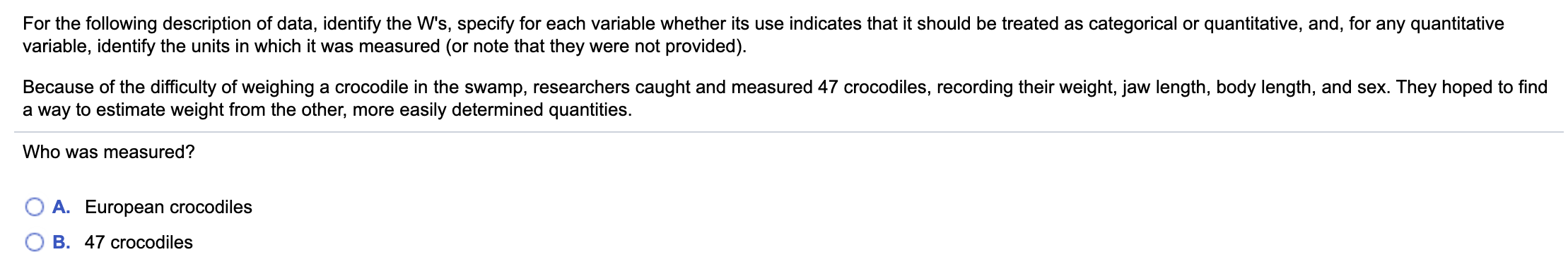 Solved For the following description of data, identify the | Chegg.com